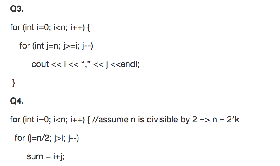 Solved For each sample of code given below, indicate | Chegg.com