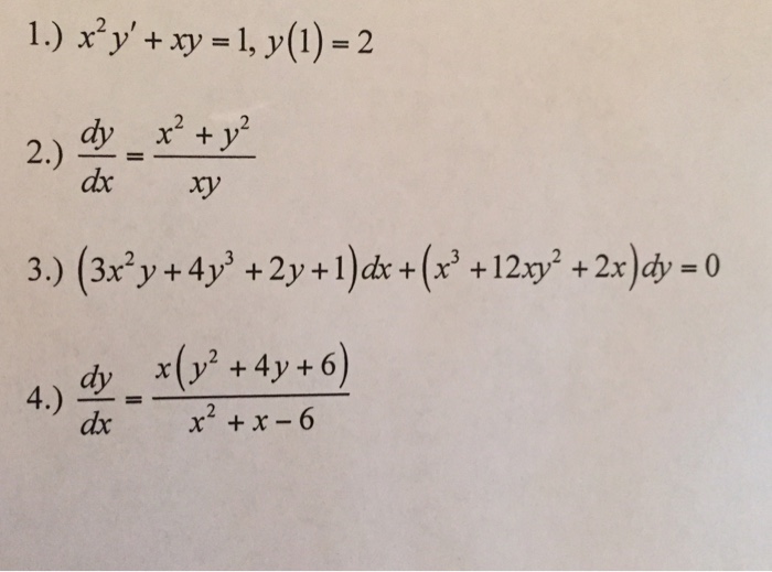 Solved X 2y Xy 1 Y 1 2 Dy dx X 2 Y 2 xy 3 X 2y Chegg