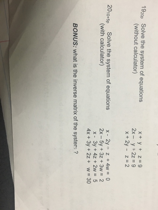 Solved Solve the system of equations (without calculator) x | Chegg.com