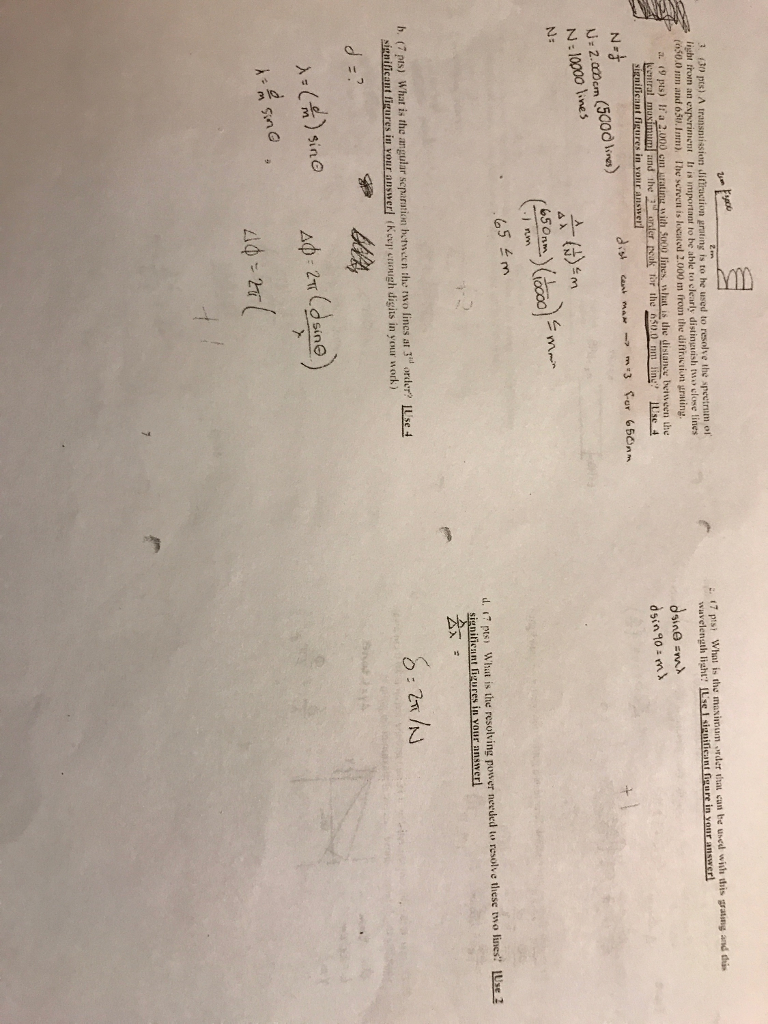 Solved A Transmission Diffraction Grating Is To Be Used To