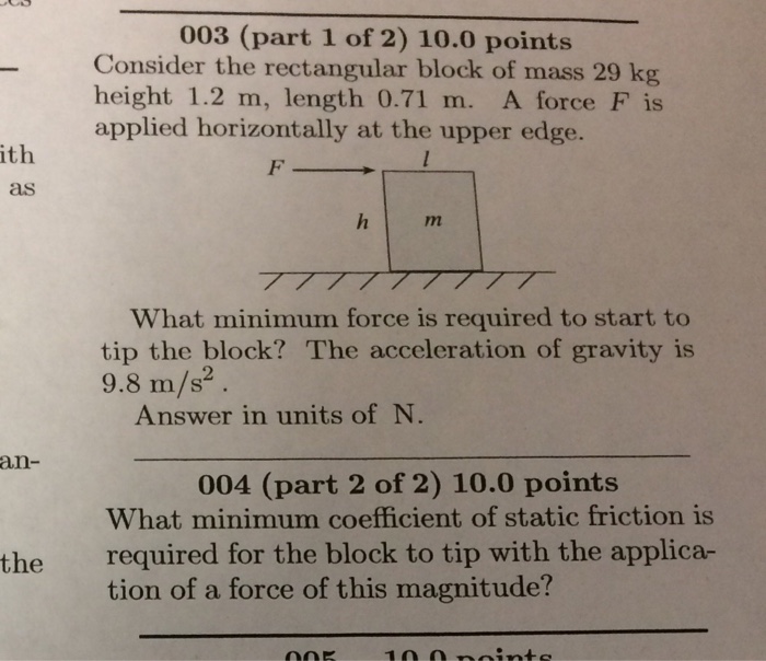 Solved Consider the rectangular block of mass 29 kg height | Chegg.com