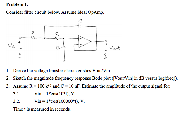 Solved Consider filter circuit below. Assume ideal OpAmp. | Chegg.com