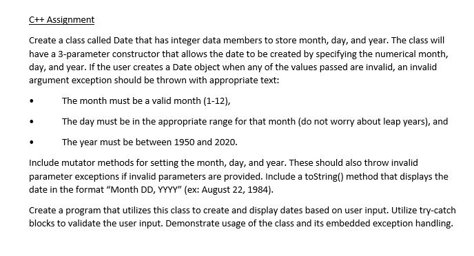 Solved C Assignment Create A Class Called Date That Has