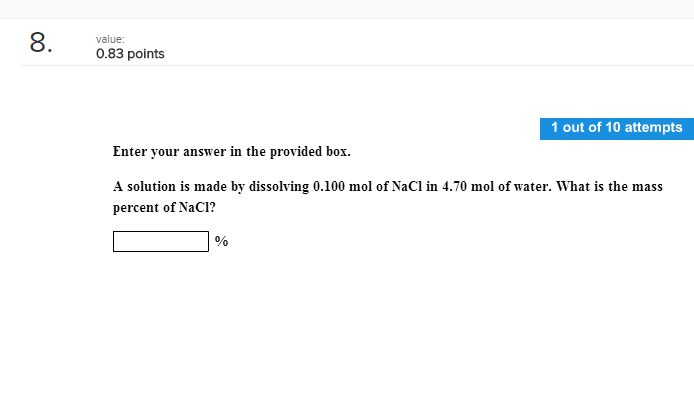 Solved A solution is made by dissolving 0.100 mol of NaCl in | Chegg.com