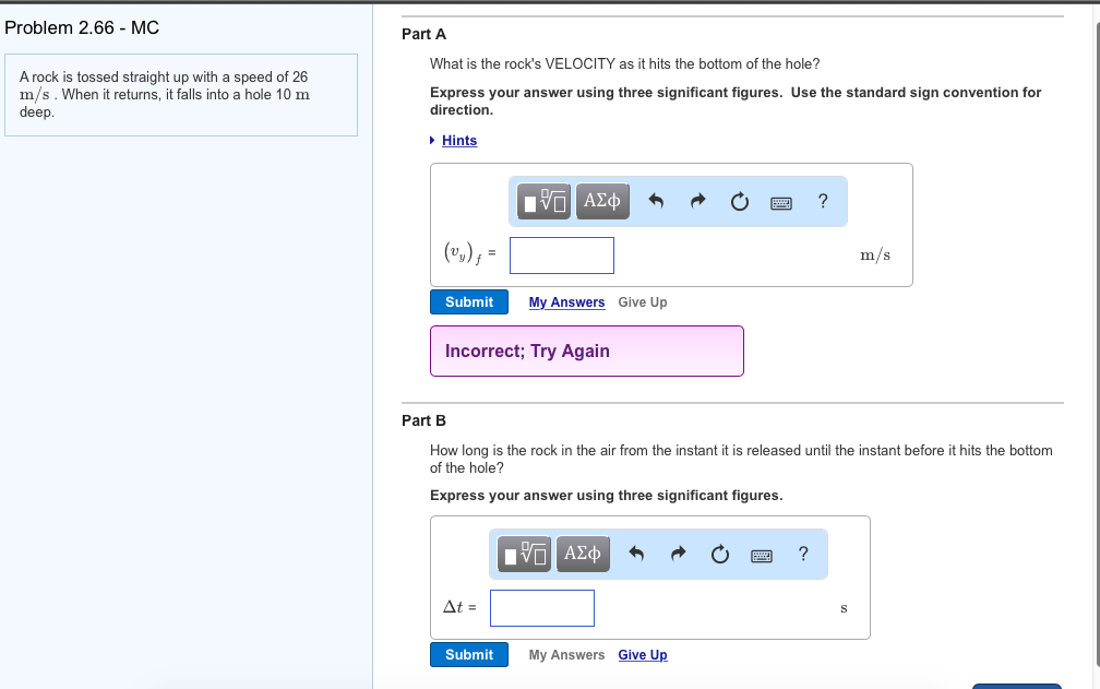Solved A rock is tossed straight up with a speed of 26 m/s. | Chegg.com