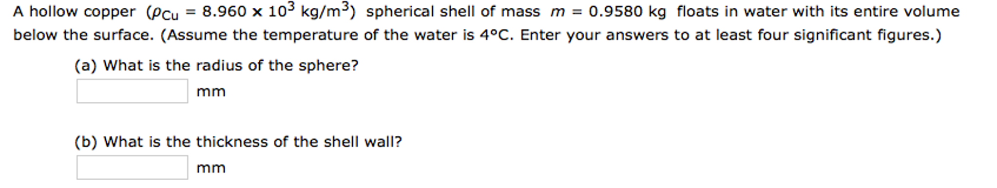 Solved A hollow copper (rho c_u = 8.960 times 10^3 kg/m^3) | Chegg.com