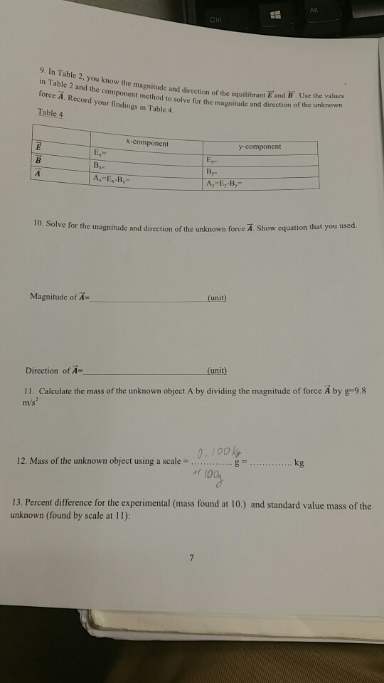 Solved Name: Force Table Lab Report Section: Table 1 Force | Chegg.com
