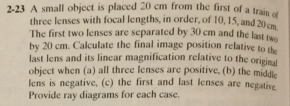Solved A small object is placed 20 cm from the first of a | Chegg.com