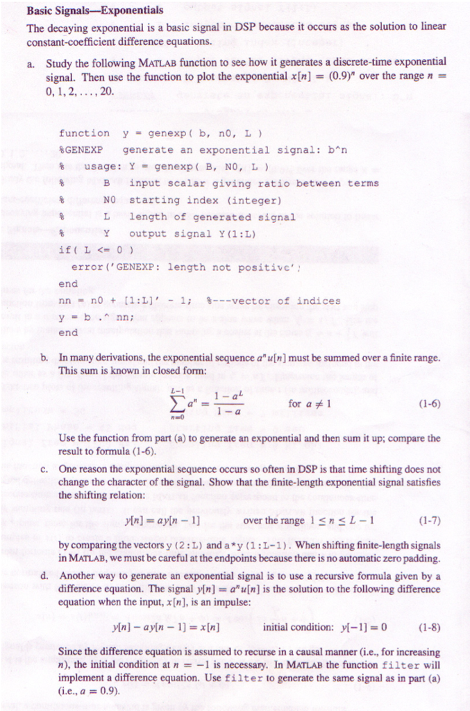 Solved Basic Signals-Exponentials The decaying exponential | Chegg.com