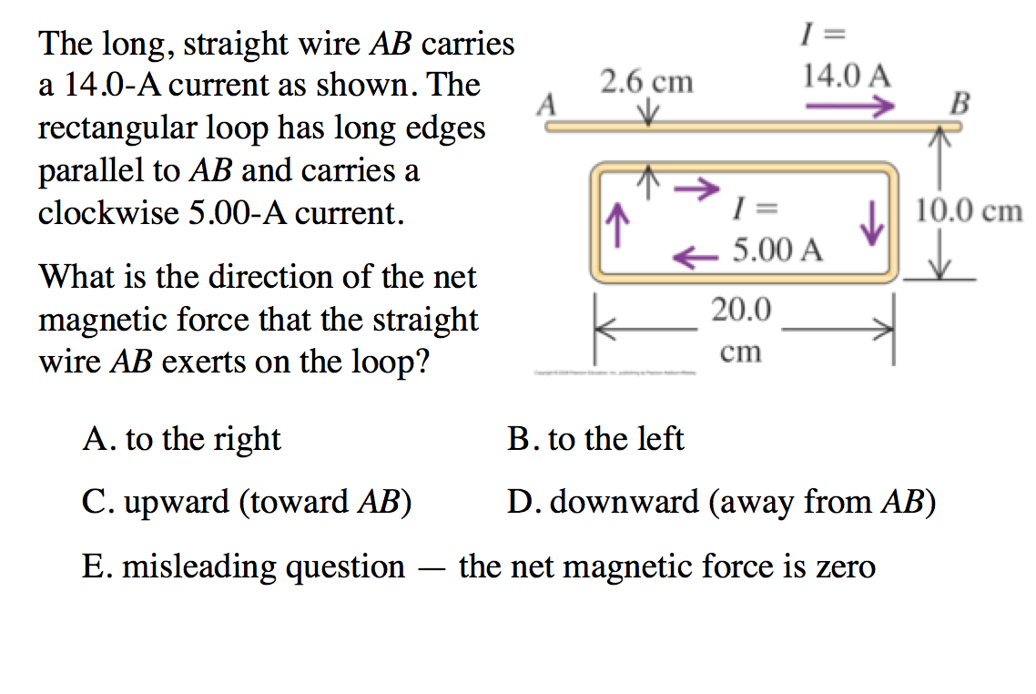 Solved The long, straight wire AB carries a 14.0-A current | Chegg.com