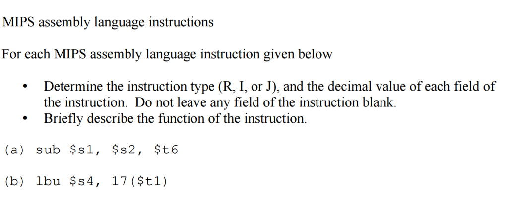 Solved MIPS assembly language instructions For each MIPS | Chegg.com