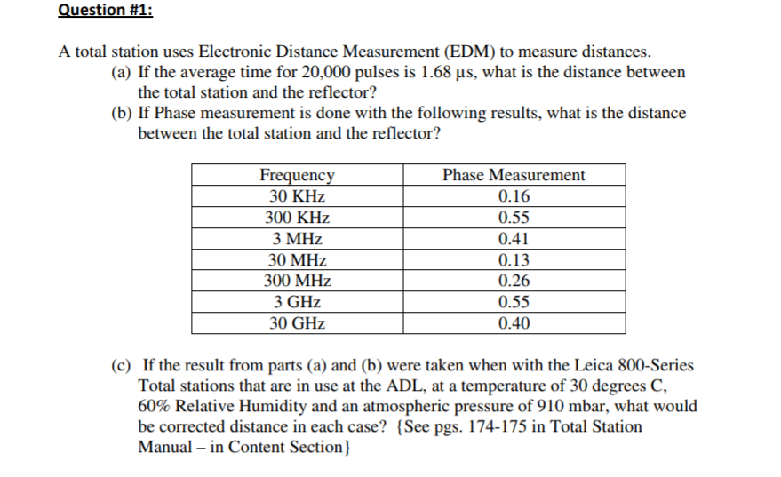 Question #1: A total station uses Electronic Distance | Chegg.com