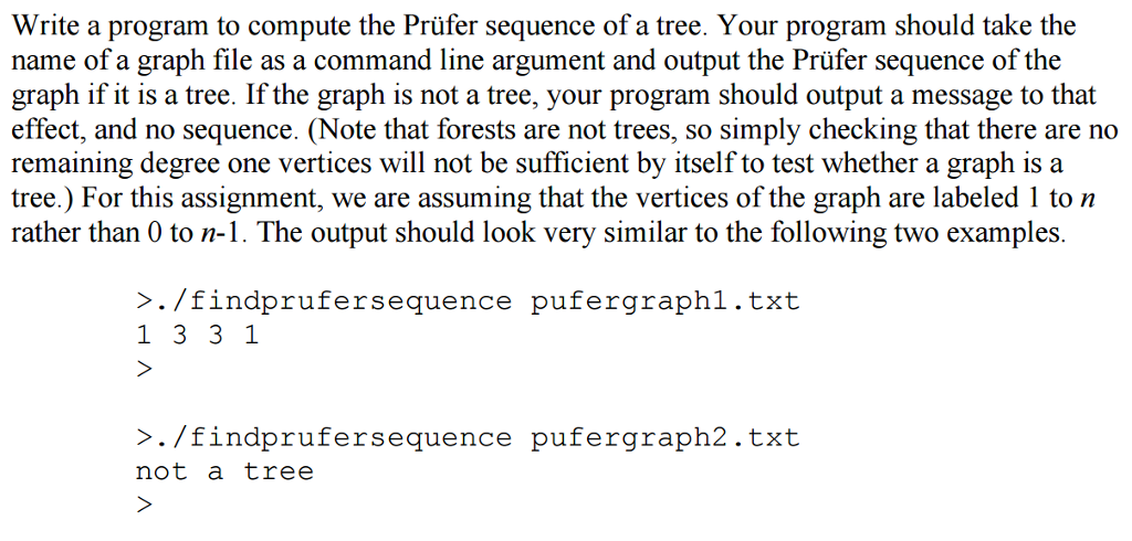 Solved Write A Program To Compute The Prufer Sequence Of A