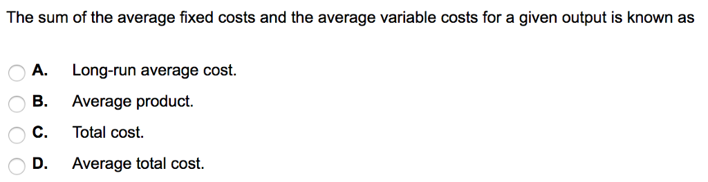 Solved The sum of the average fixed costs and the average | Chegg.com
