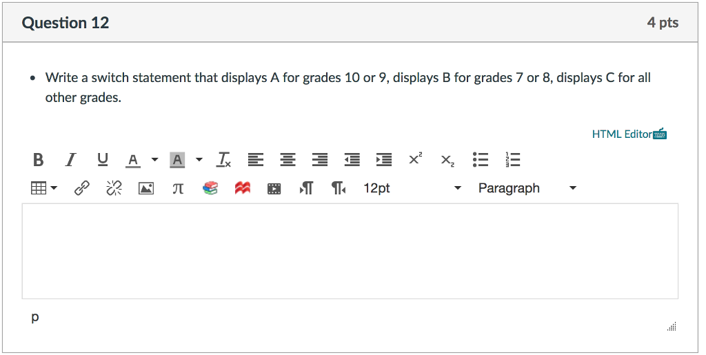 Solved Write a switch statement that displays A for grades | Chegg.com