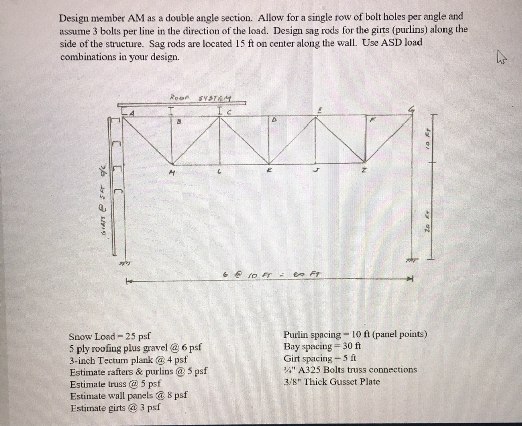 Design member AM as a double angle section. Allow for | Chegg.com