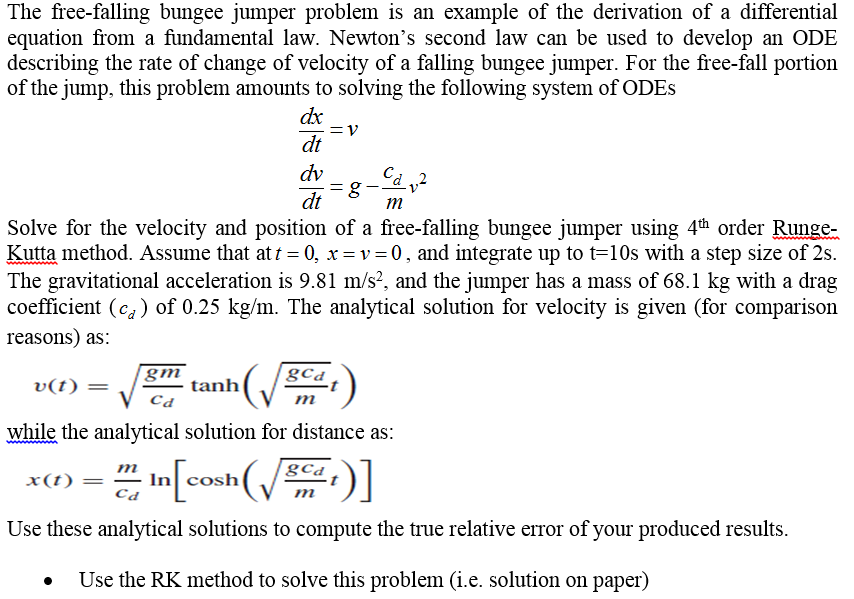 Solved The free-falling bungee jumper problem is an example | Chegg.com