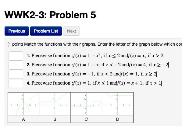 Solved Match the functions with their graphs. Enter the | Chegg.com