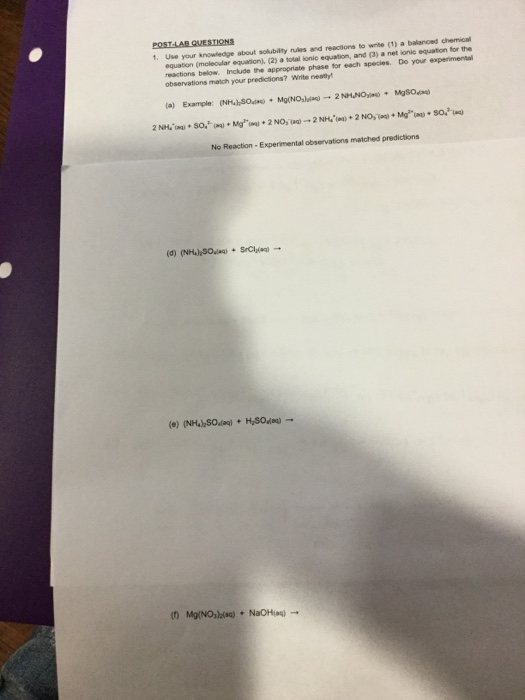 Solved Use your knowledge about solubility rules and | Chegg.com