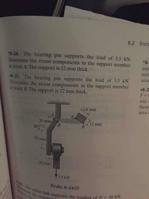 Solved The bearing pin supports the load of 3.5k.N. | Chegg.com