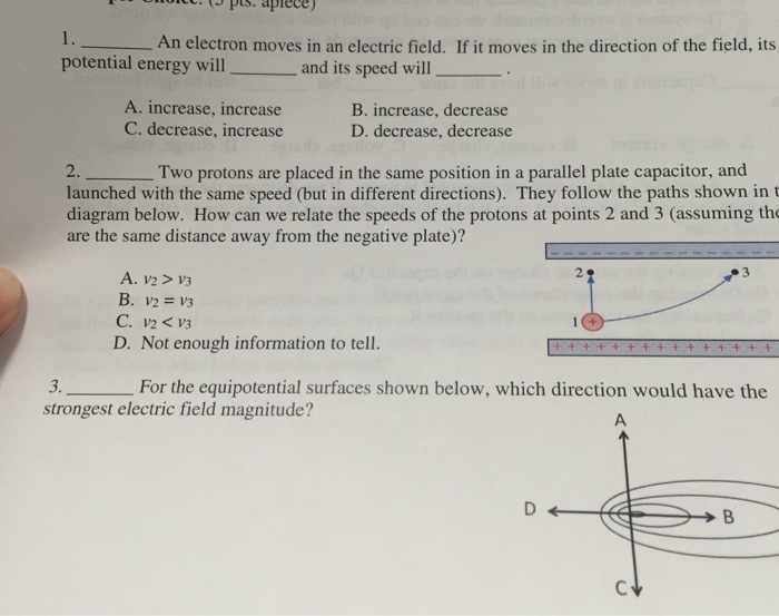 Solved An electron moves in an electric field. If it moves | Chegg.com