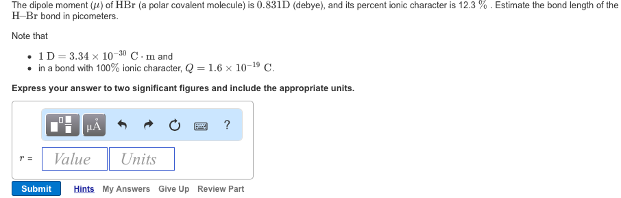 Solved The dipole moment (mu) of HBr (a polar covalent | Chegg.com