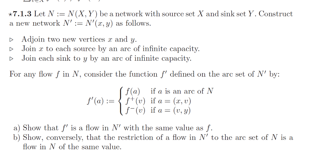 x7.1.3 Let N:-N(X, Y) be a network with source set X | Chegg.com