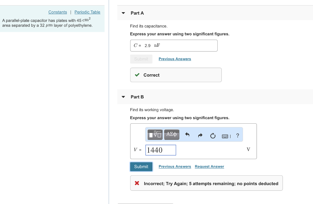 Solved Constants |Periodic Table Part A A parallel-plate | Chegg.com