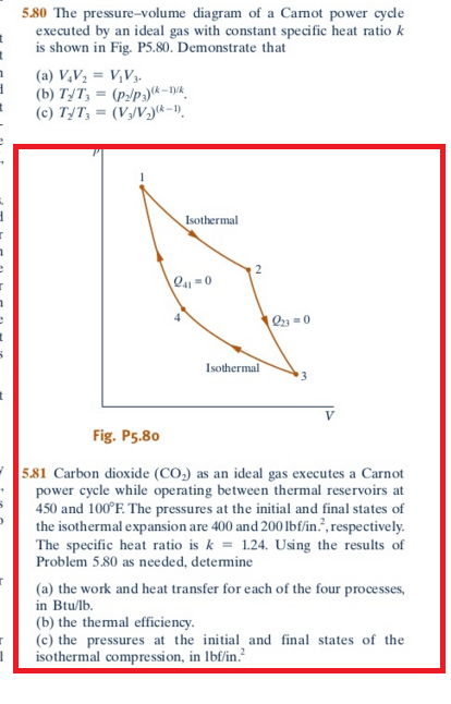 Solved The pressure-volume diagram of a Carnot power cycle | Chegg.com