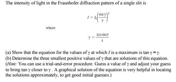 Solved The intensity of light in the Fraunhofer diffraction | Chegg.com
