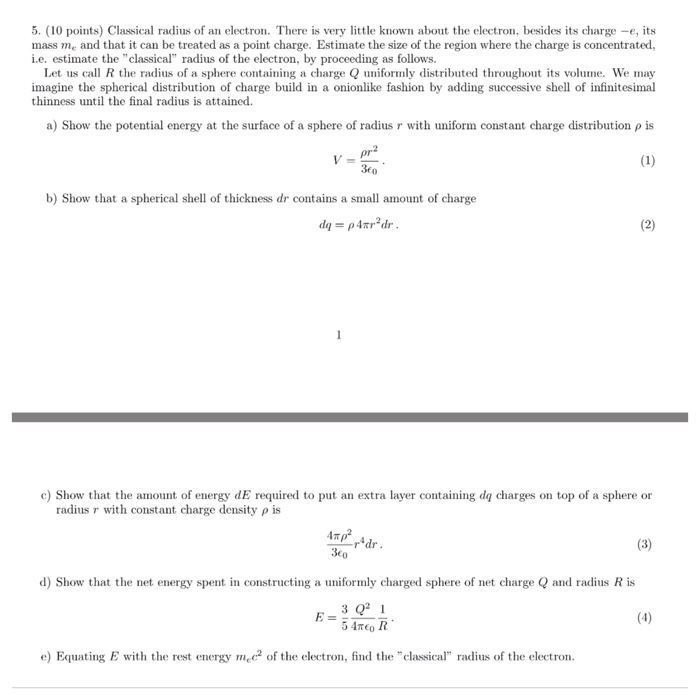 Solved 5. (10 points) Classical radius of an electron. There | Chegg.com