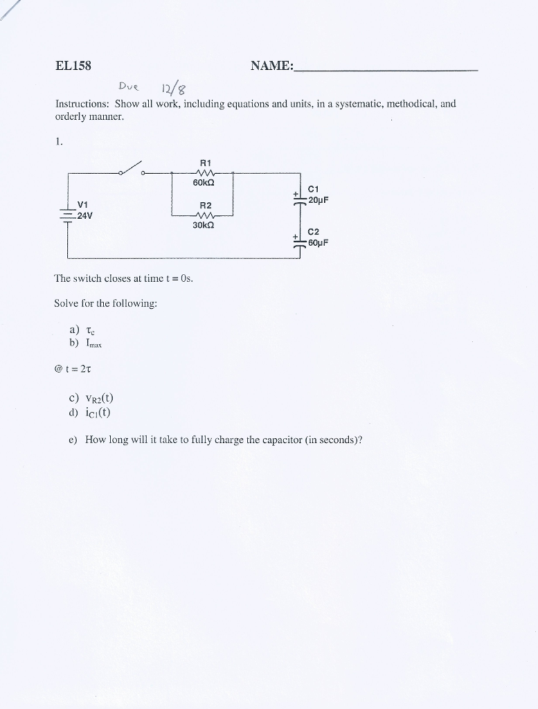 Solved Solve for the following: tau_c I_max @ t = 2tau | Chegg.com