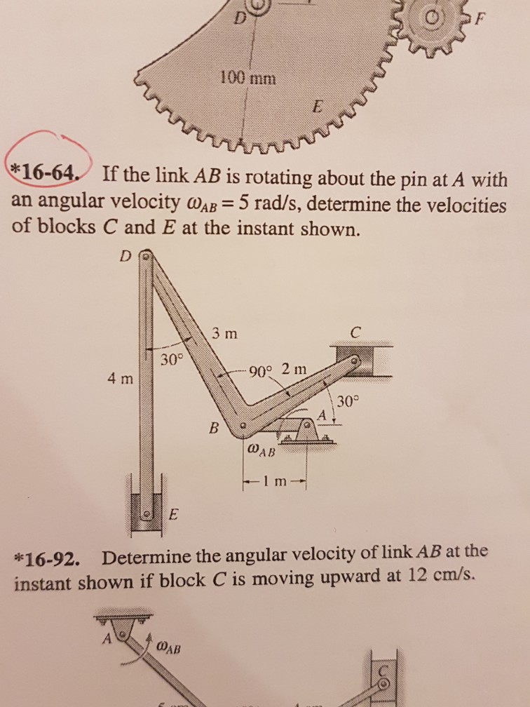 Solved If the link AB is rotating about the pin at A with | Chegg.com