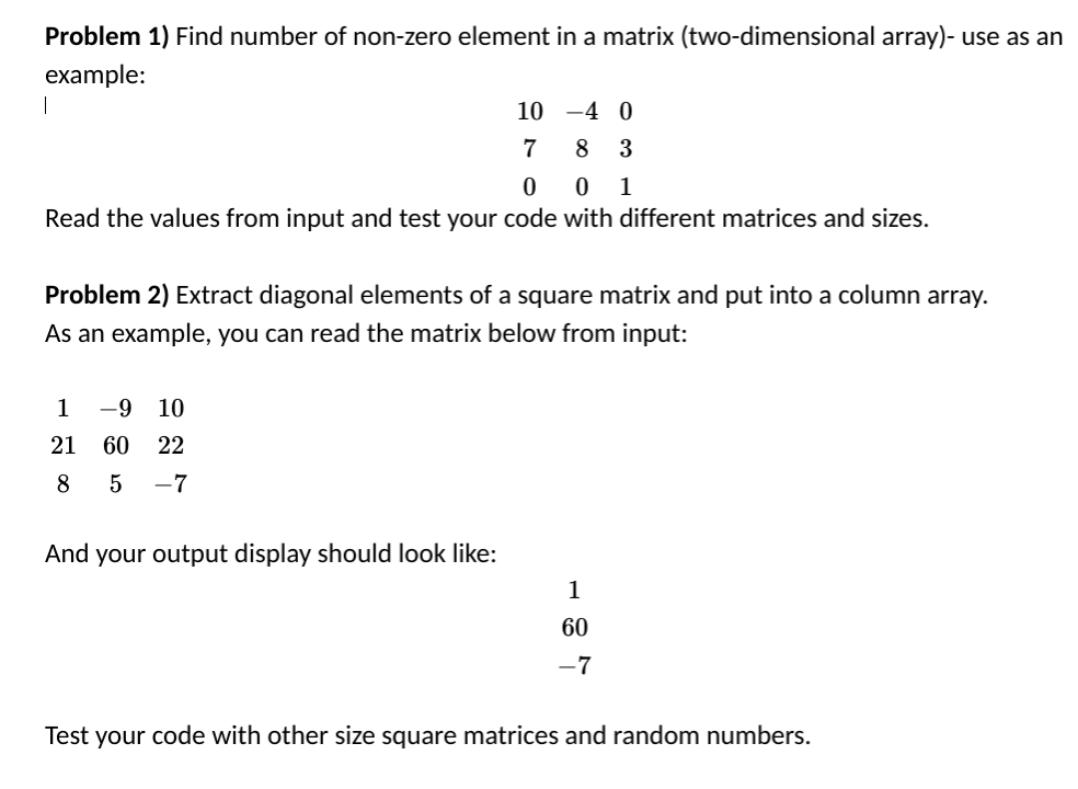 Solved Problem 1 Find Number Of Non zero Element In A Chegg