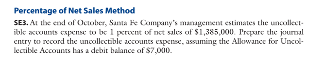 Solved Percentage of Net Sales Method SE3. At the end of | Chegg.com