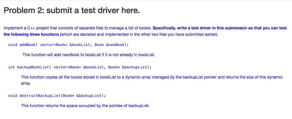 Solved problem 2: submit the header file here. Implement a | Chegg.com