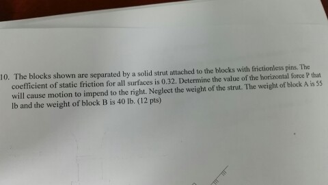 Solved 10. The blocks shown are separated by a solid strut | Chegg.com