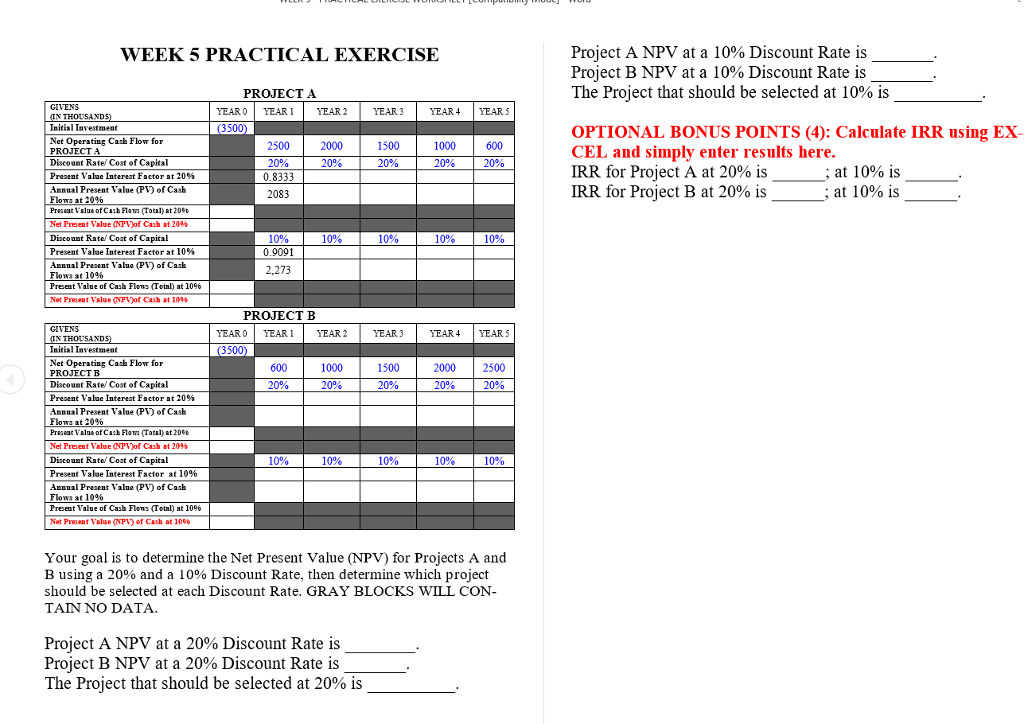 Solved Project A NPV at a 10% Discount Rate is Project B NPV | Chegg.com