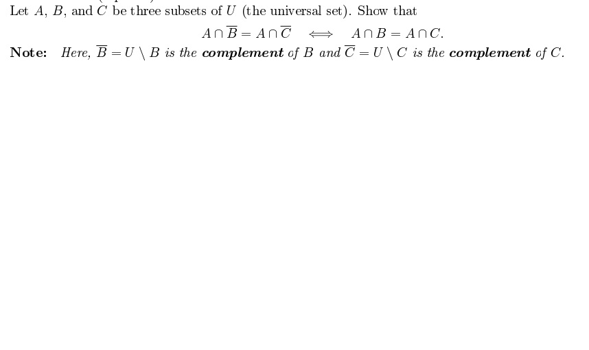 Solved Let A, B, and C be three subsets of U(the universal | Chegg.com