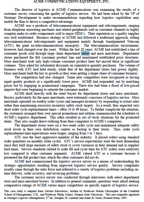 Solved ACME COMMUNICATIONS EQUIPMENT, INC The director of | Chegg.com