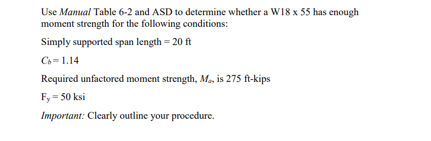 Solved Use Manual Table 6-2 and ASD to determine whether a | Chegg.com