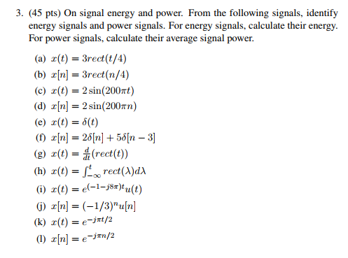 Solved 3. (45 pts) On signal energy and power. From the | Chegg.com