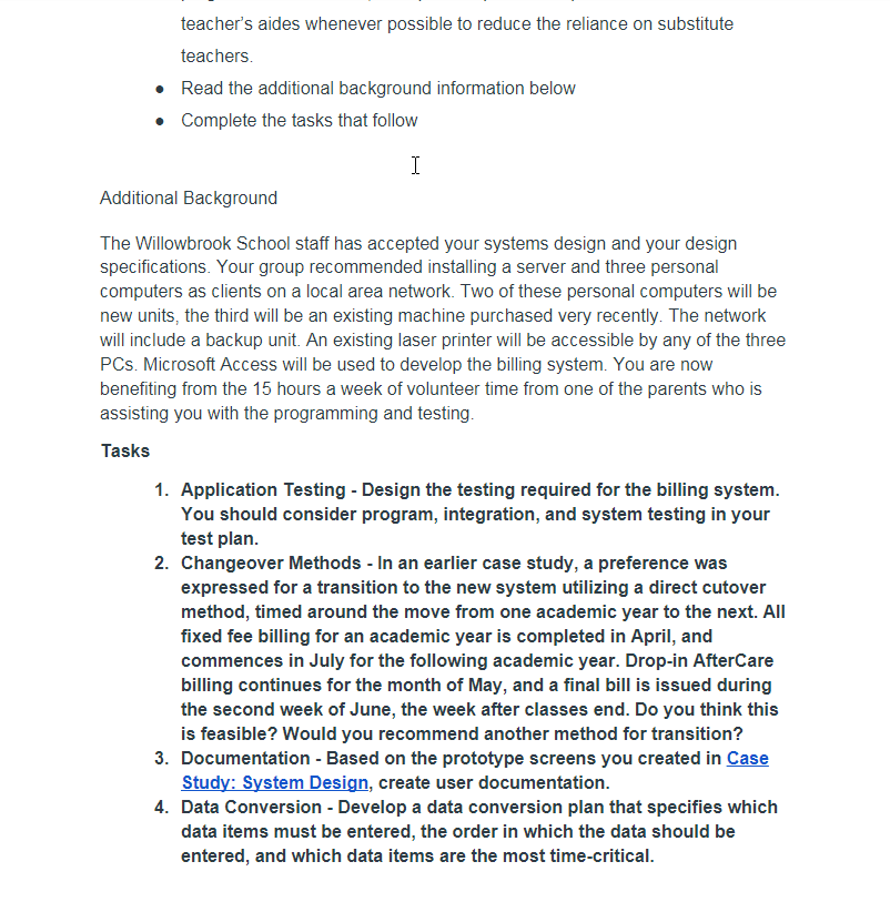 Solved Instructions Please refer to Willowbrook School Case | Chegg.com