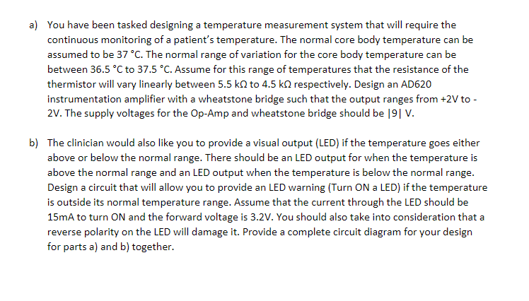 Solved You have been tasked designing a temperature | Chegg.com