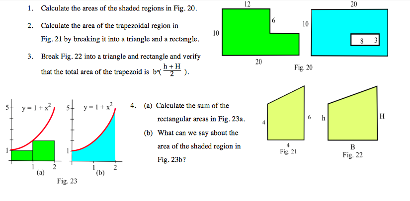 Solved Calculate the areas of the shaded regions in Fig. 20. | Chegg.com
