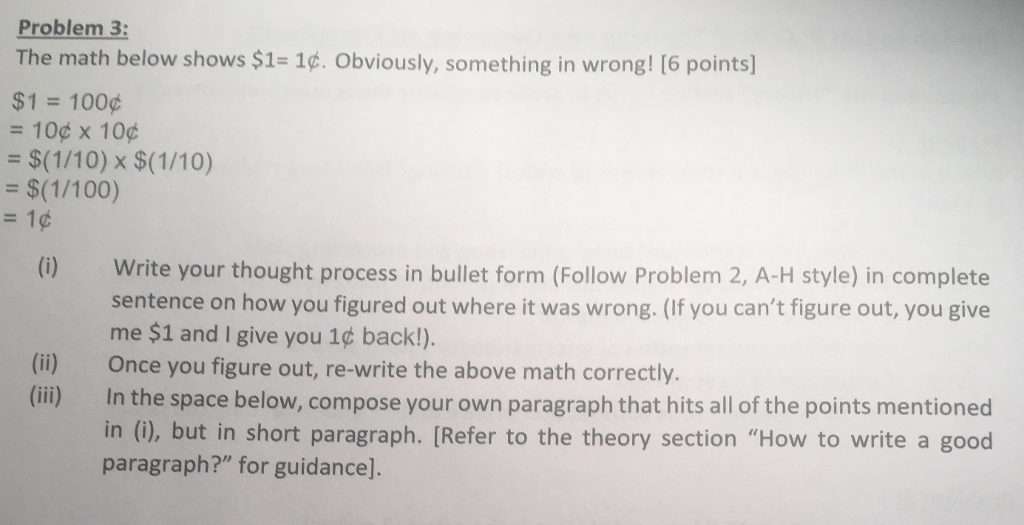 Solved Problem 3: The math below shows $1-1¢. Obviously, | Chegg.com