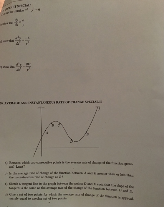 Solved AVERAGF AND INSTANTANEOUS RATE OF CHANGE SPECIAL!!! | Chegg.com