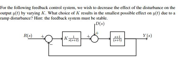 Solved For the following feedback control system, we wish to | Chegg.com