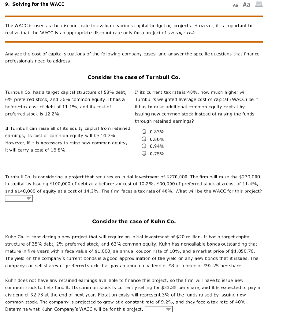 Solved Solving for the WACC The WACC is used as the | Chegg.com