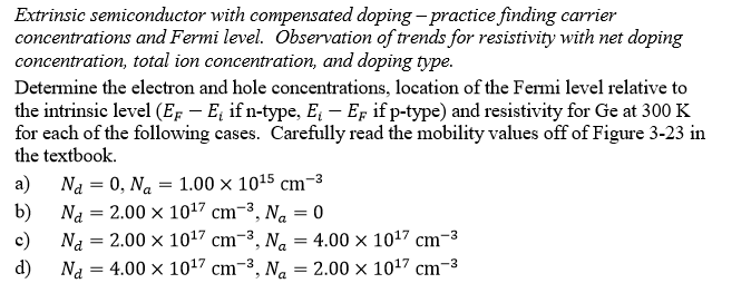Solved Extrinsic semiconductor with compensated doping | Chegg.com